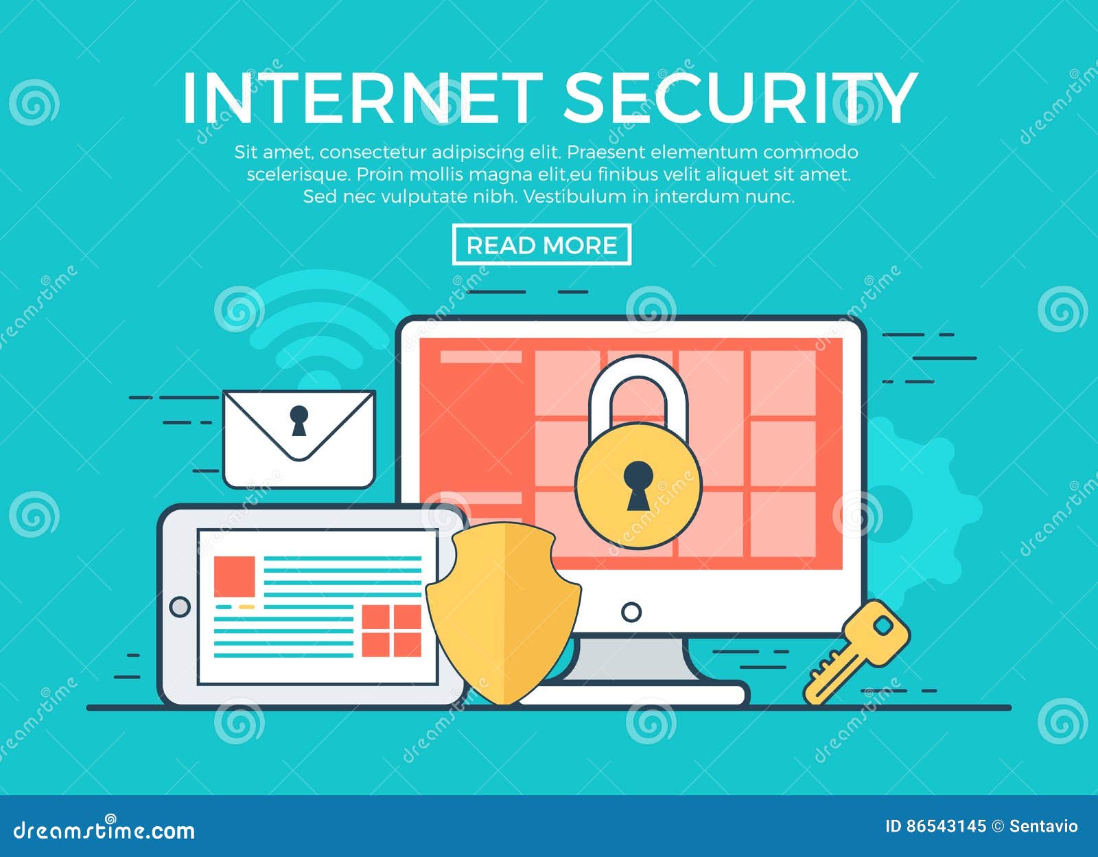 Linear Flat Internet Security Infographics Vector. Stock Vector ...