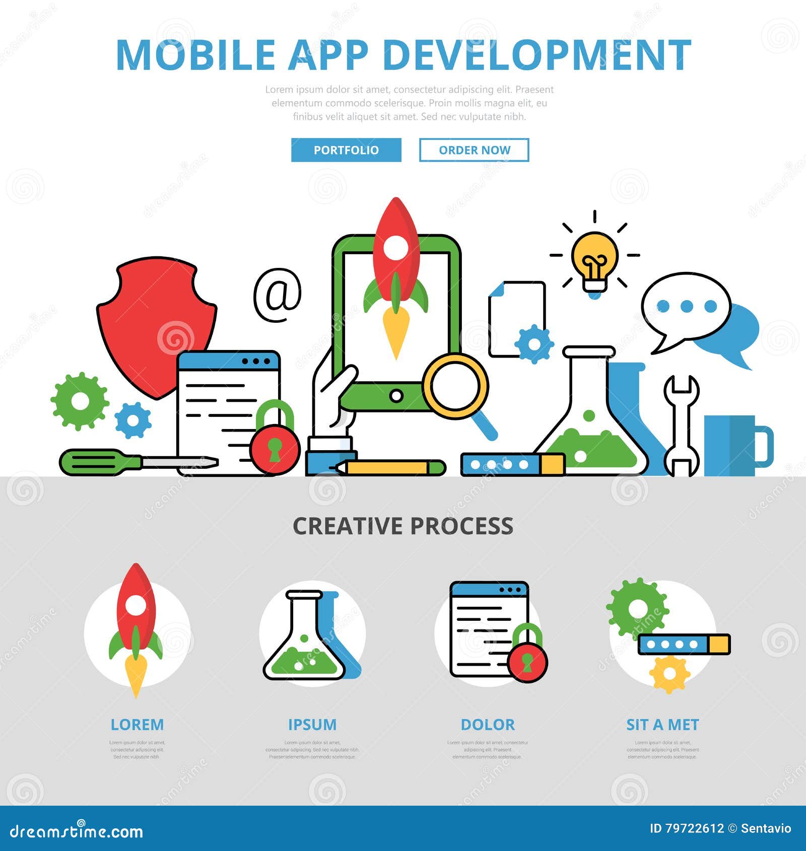 Linear Flat Mobile App Development Infographics we Stock Illustration ...