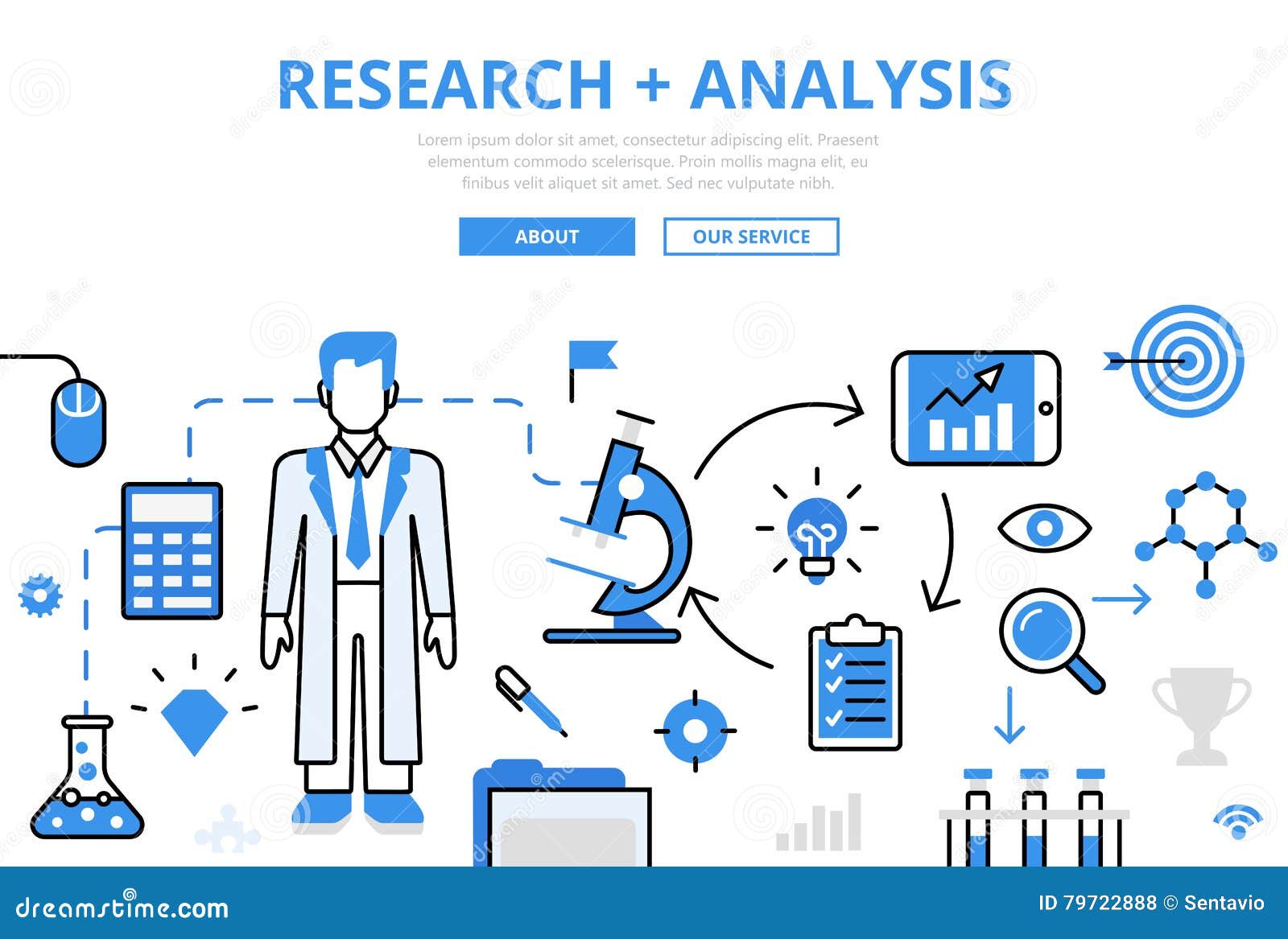 Linear Flat RESEARCH + ANALYSIS Infographics Stock Illustration ...