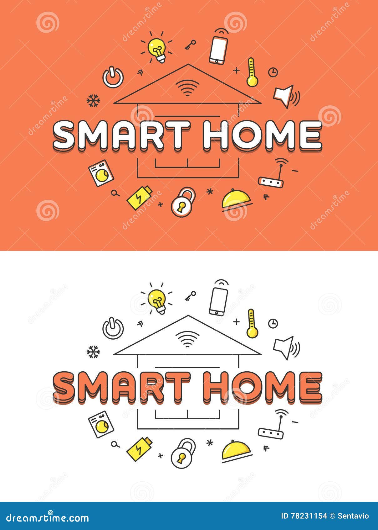 Linear Flat Smart Home System Vector Illustration Stock Vector ...