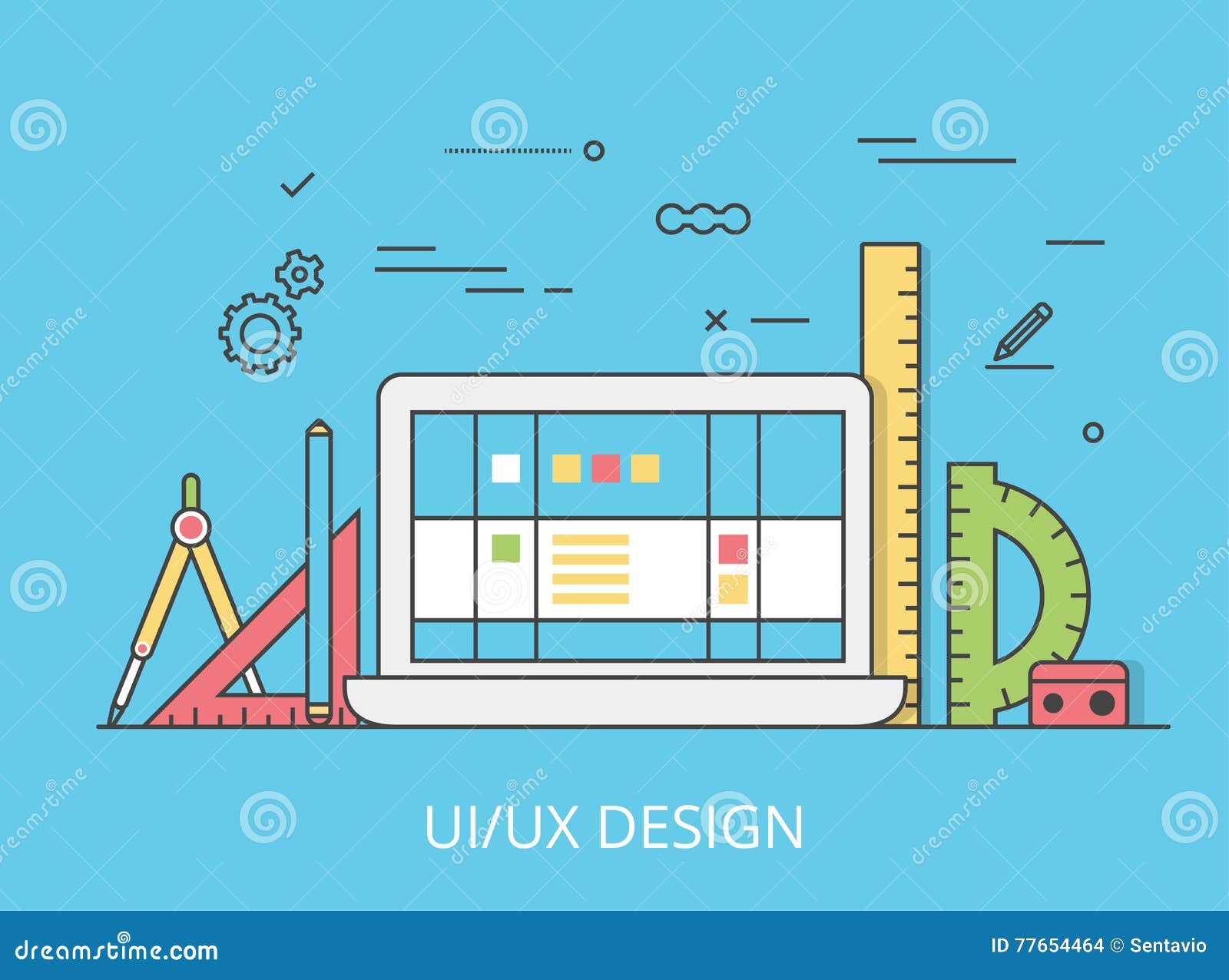 Linear Flat UI/UX Interface Design Web Site Vector Stock Vector ...