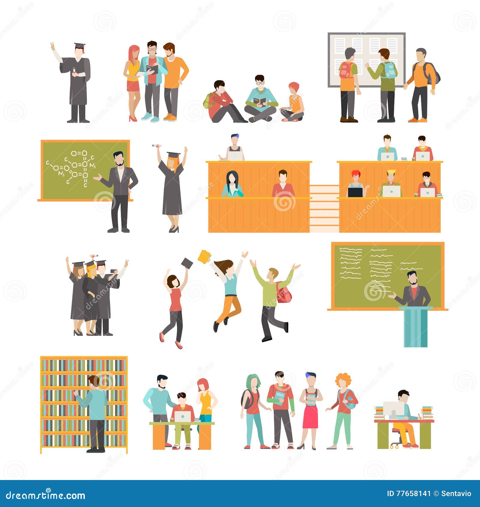 Linear Flat University Student Study Library Stock Vector ...