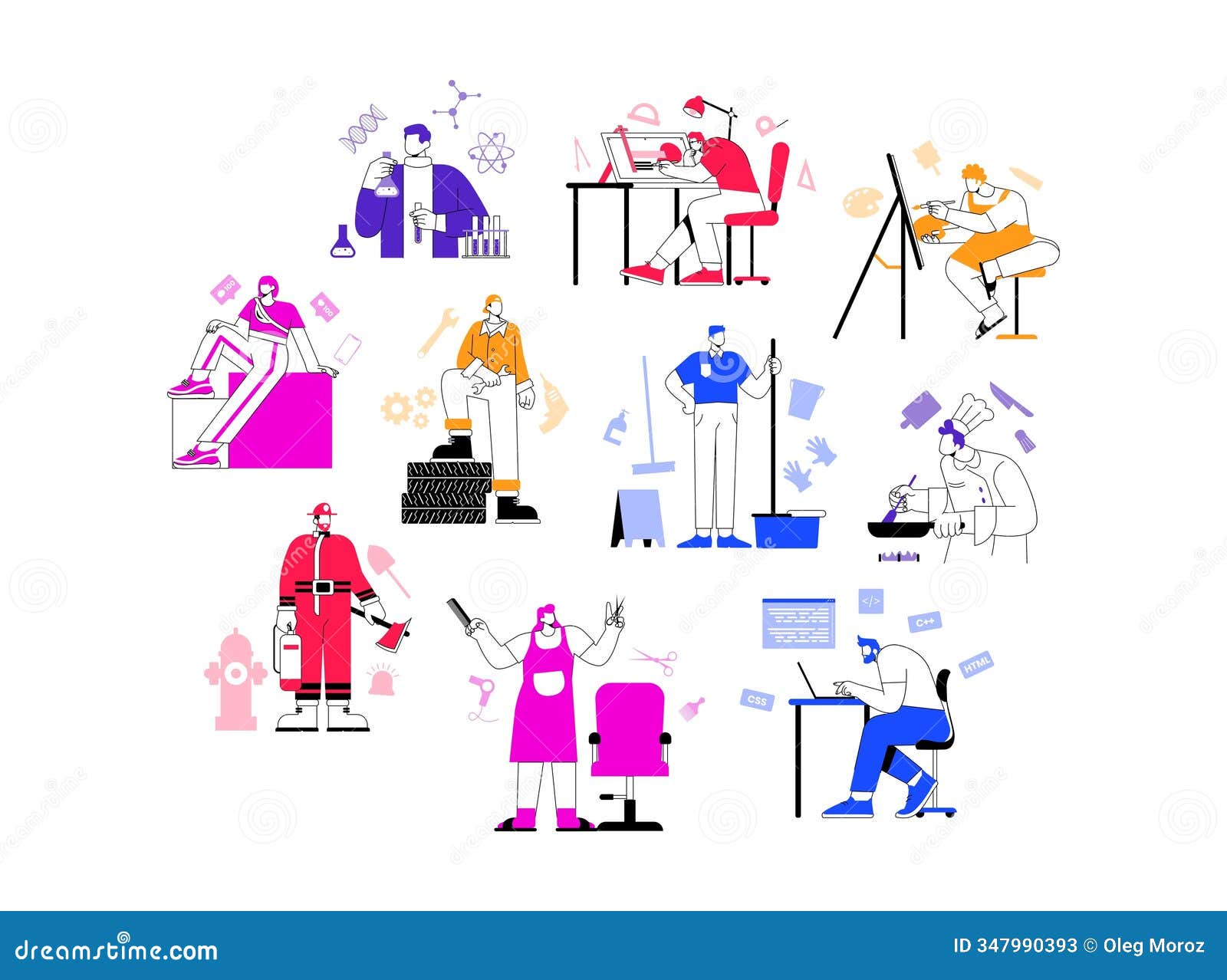 A Linear Flat Vector Isolated Illustration Depicting People Working in ...