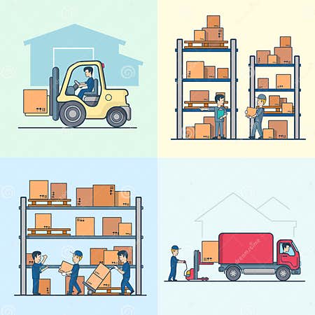 Linear Flat Vector Loader Shelve Box Load Van Stock Vector ...