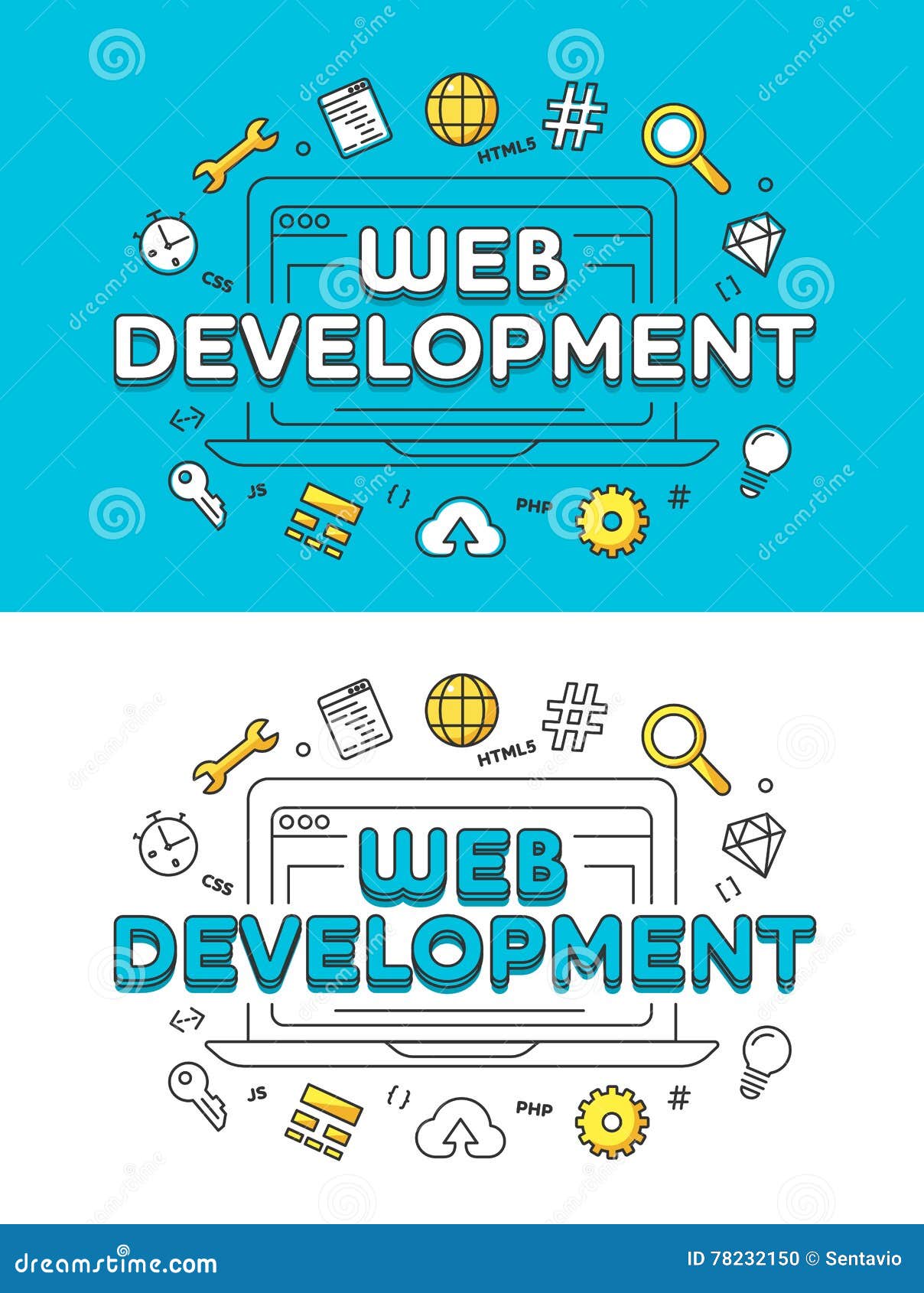 Linear Flat WEB DEVELOPMENT Laptop Website Stock Illustration ...