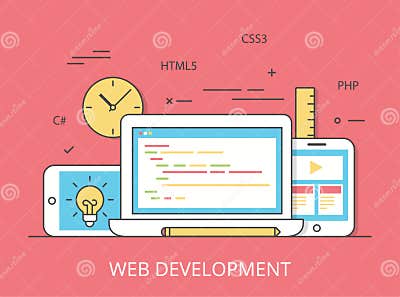 Linear Flat Web Site Development Programming Vecto Stock Vector ...