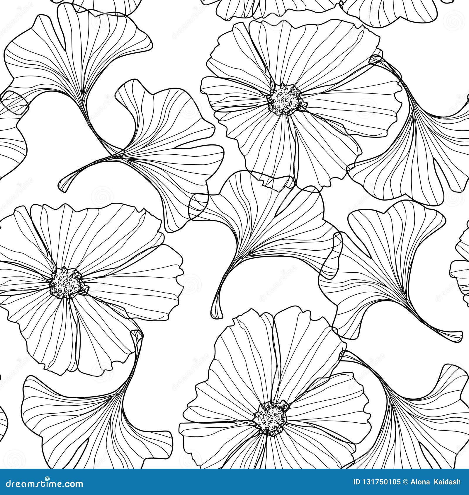 Linear Floral Background, Flowers Pattern. Stock Vector - Illustration ...