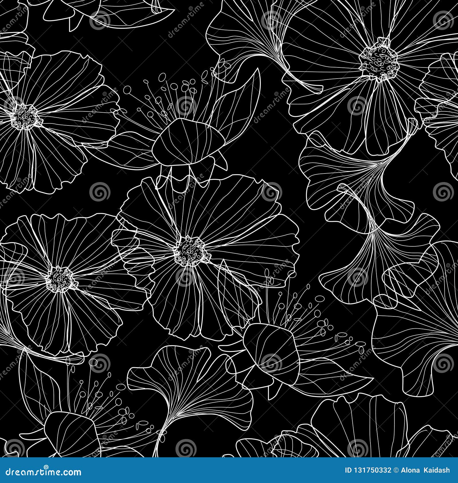 Linear Floral Background, Flowers Pattern. Stock Vector - Illustration ...