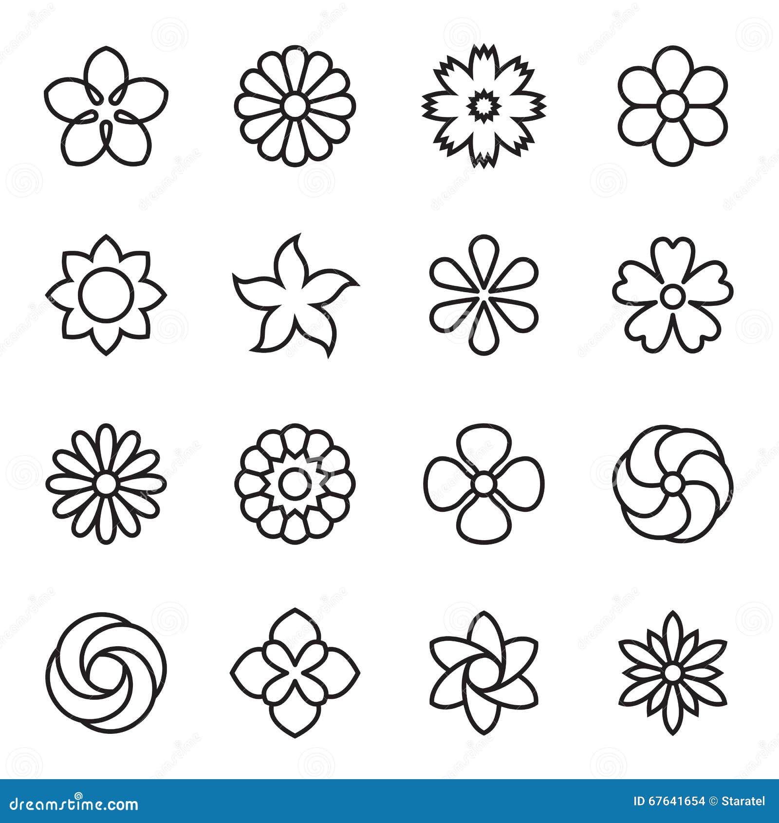 Linear Flower Icons Isolated on a White Background Stock Vector ...