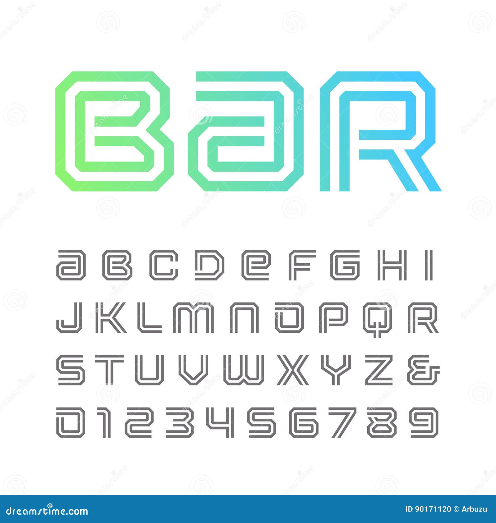 Linear Font. Vector Alphabet with Stripes Effect Letters and Numbers ...