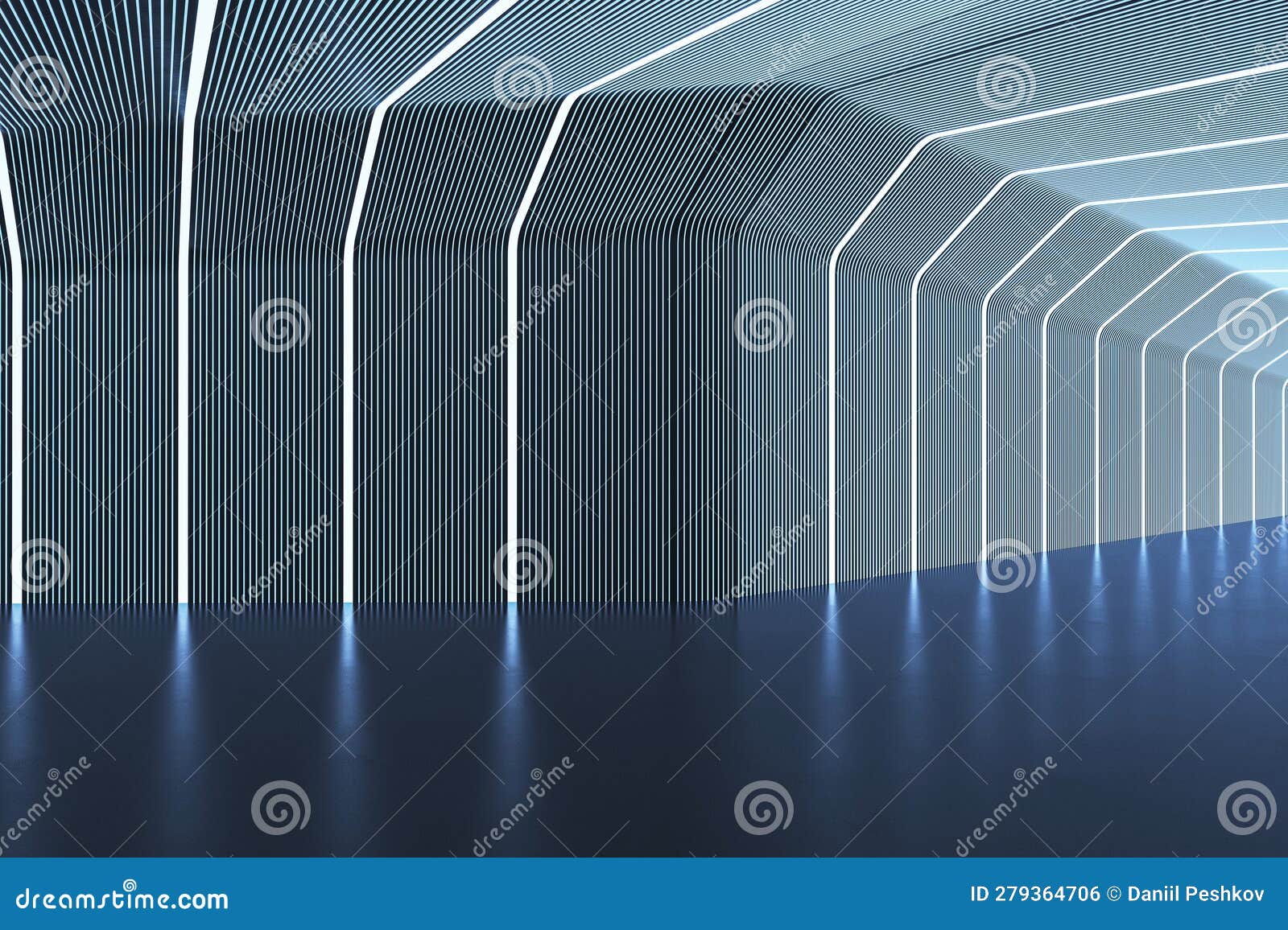 Linear Futuristic Corridor with Reflections. Designs Concept. 3D ...
