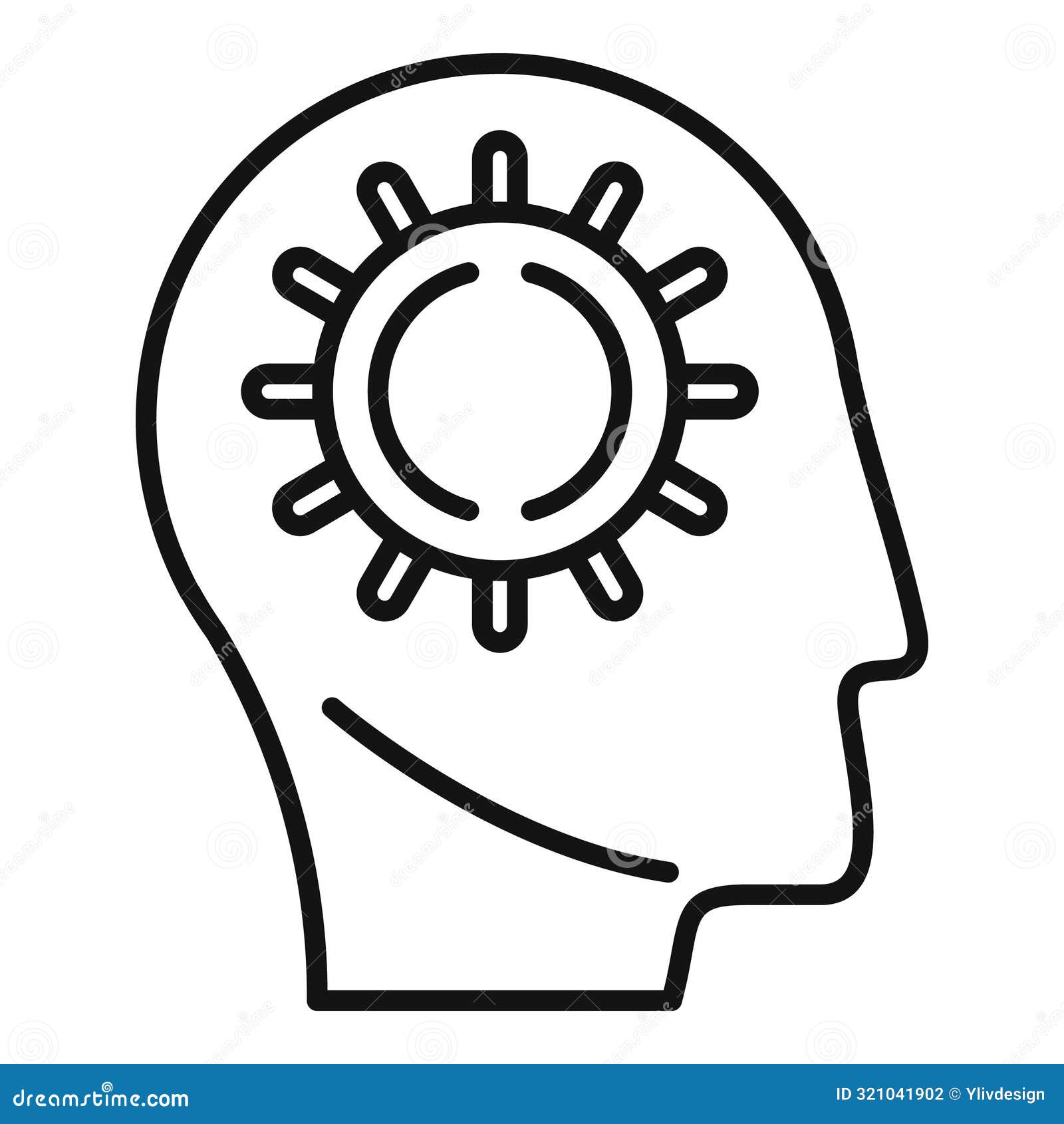 Linear Graphic of a Human Head Silhouette with a Gear Cog Symbolizing ...