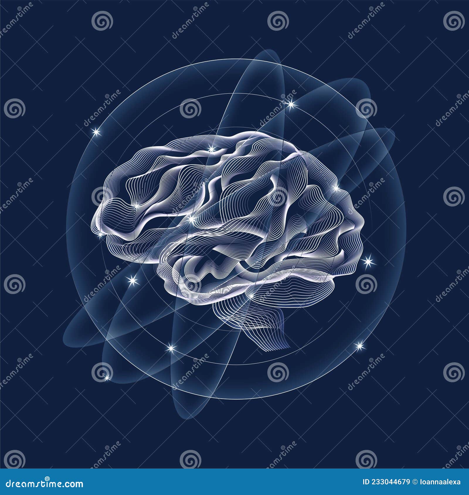 Linear Graphics of a Brain in Space with Glowing Stars in Orbits ...