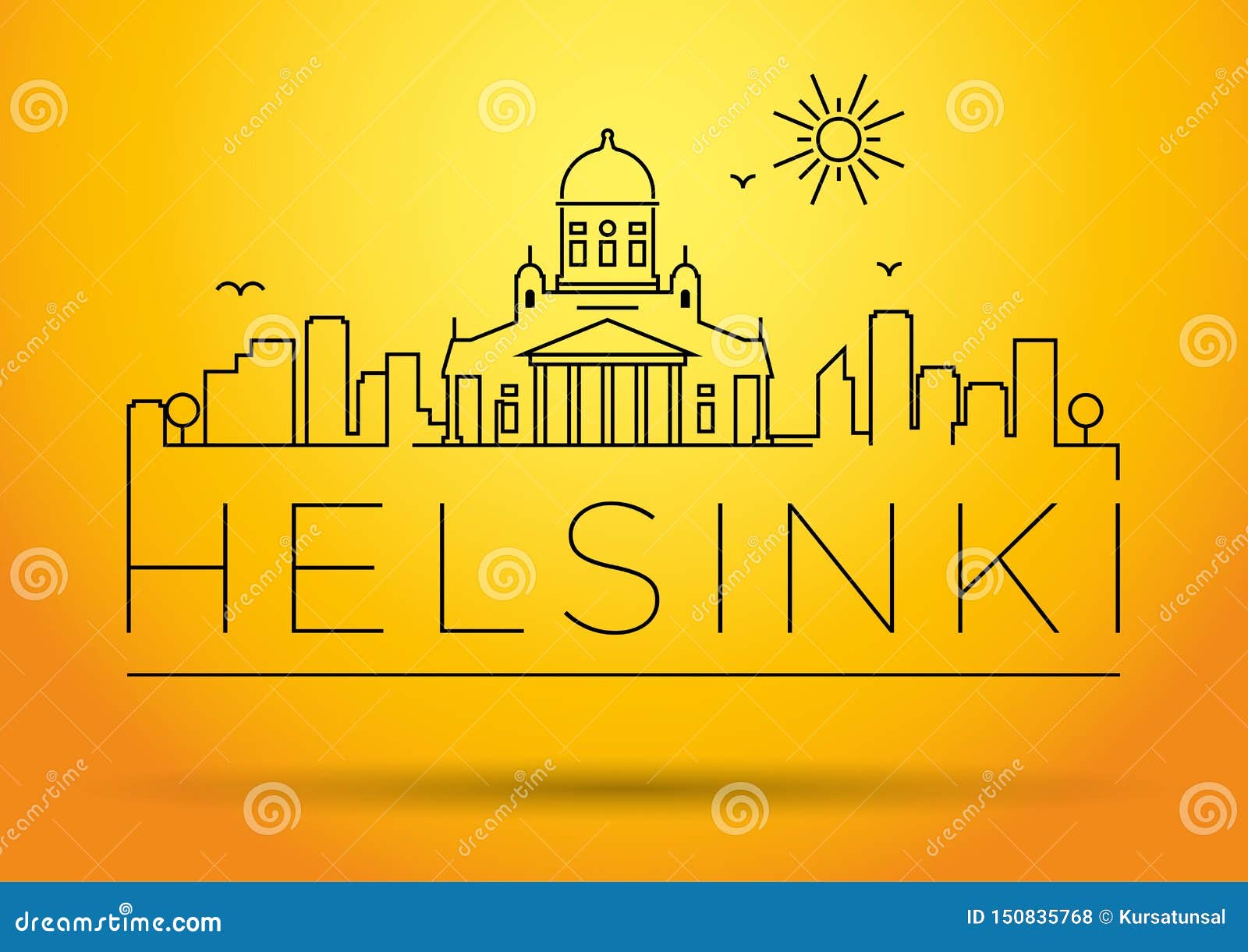 Linear Helsinki City Silhouette with Typographic Design Stock Vector ...