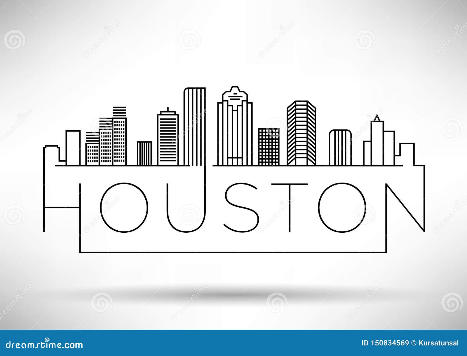Linear Houston City Silhouette with Typographic Design Stock Vector ...