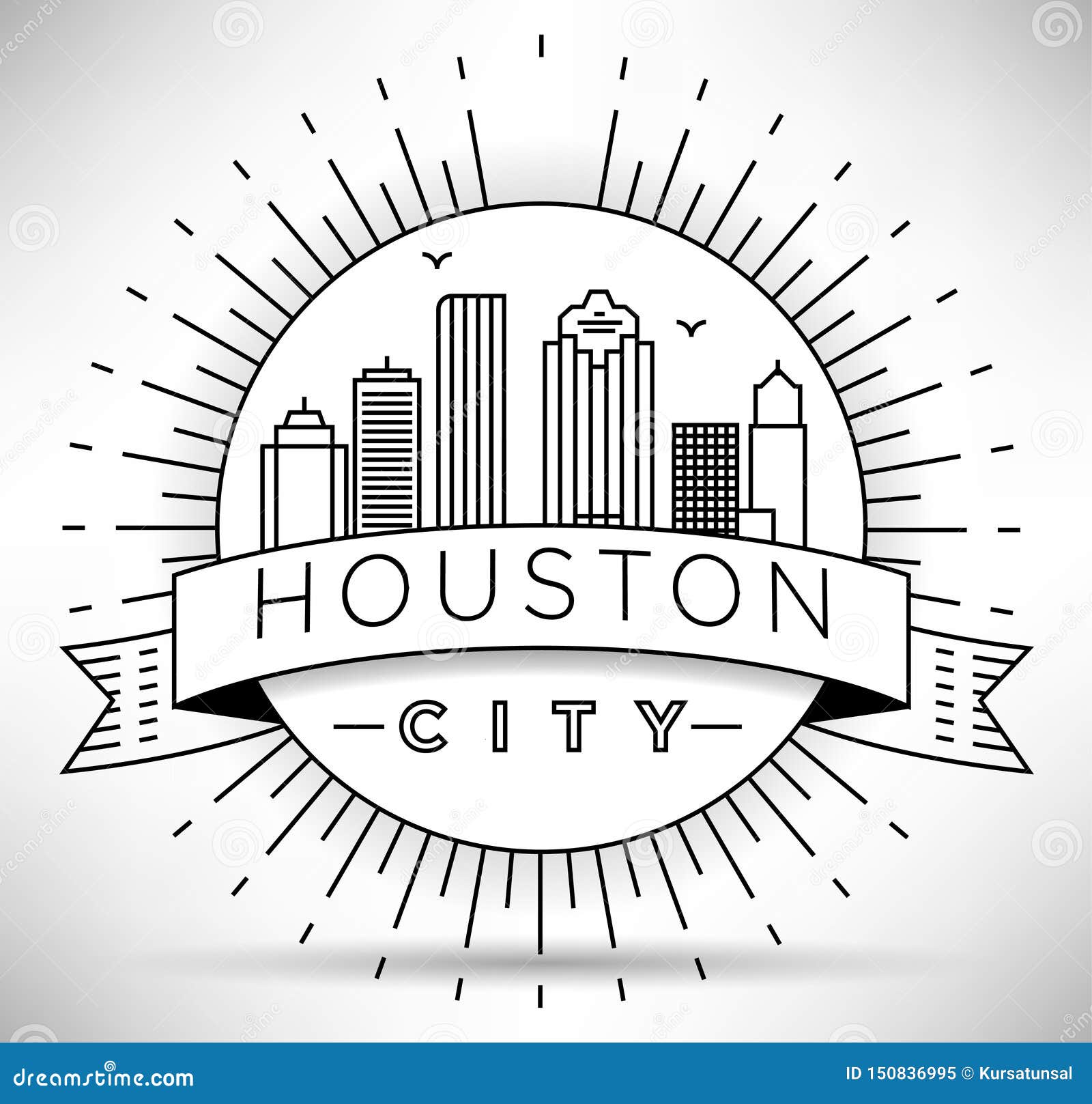 Houston City Skyline Black And White Silhouette With Reflections ...