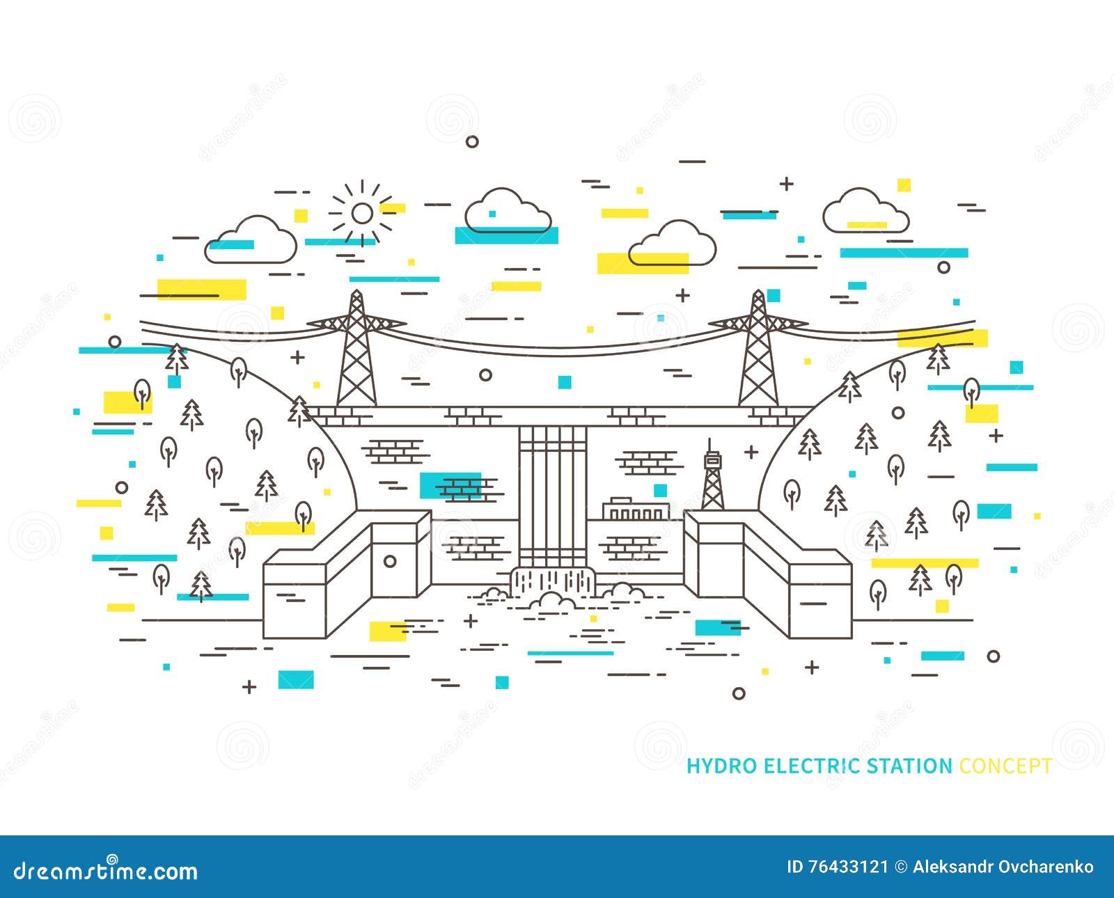 Linear Hydro Electric Station Hydroelectric Power Plant Vector ...