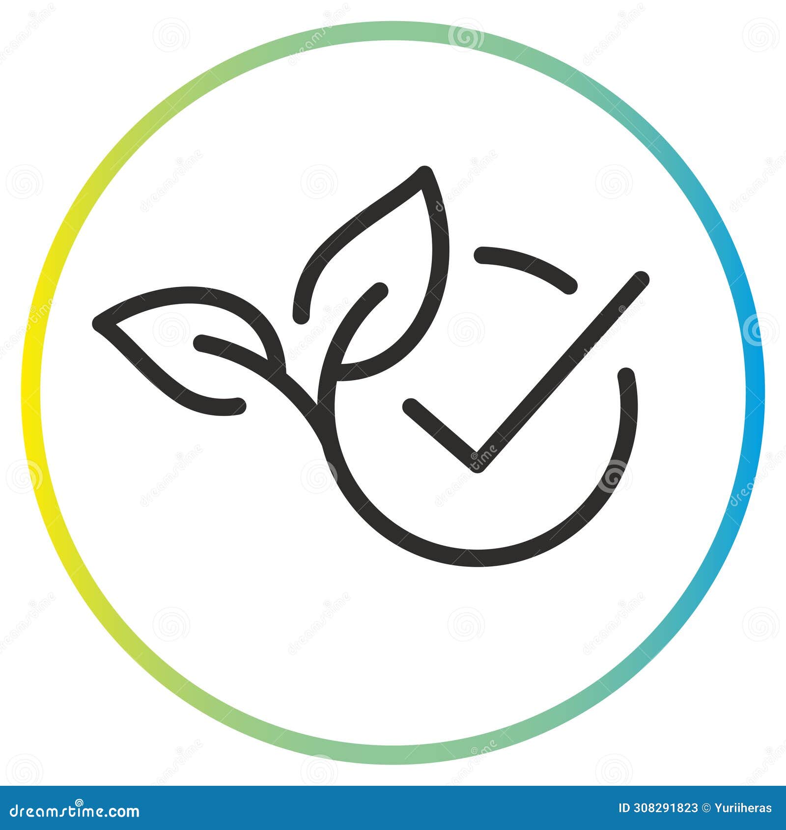 Linear Icon of Approval Eco Friendly Concept, Check Mark with Leaf ...