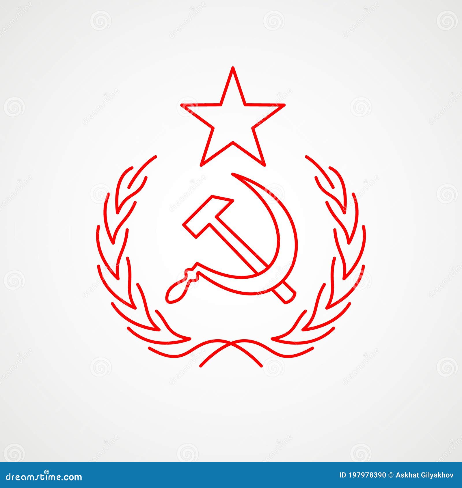 Linear Icon Of Communism Hammer Sickle And Wreath With A Star Red