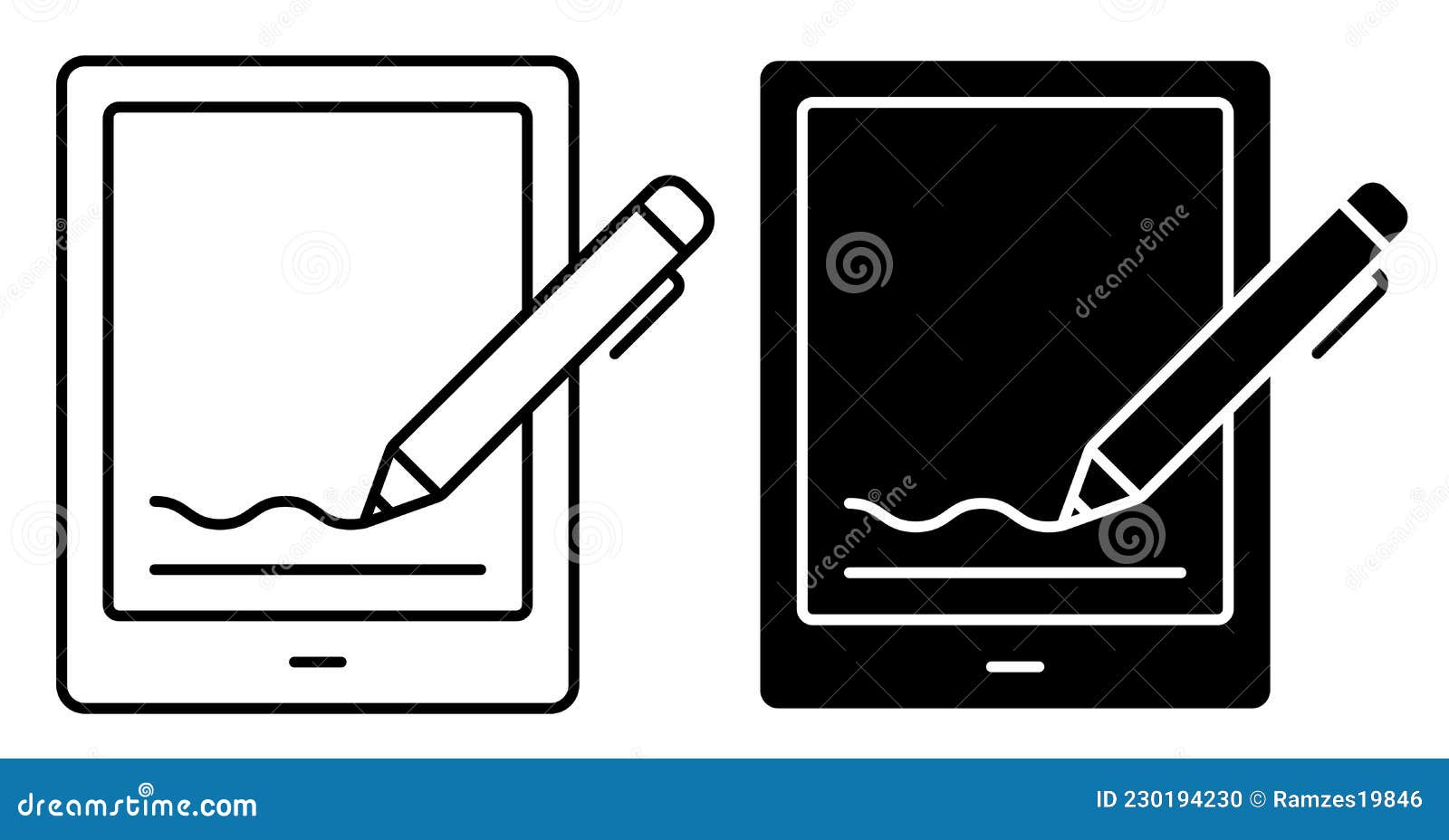 Linear Icon. Electronic Pen Digitally Signs Tablet Screen. Using ...