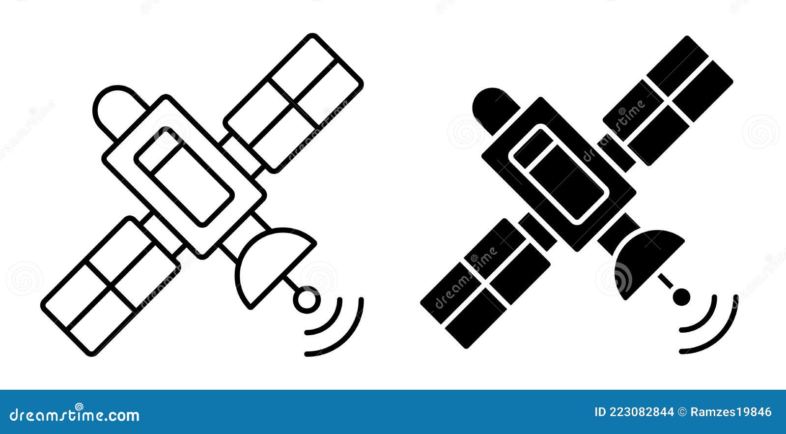Linear Icon. Satellite Fly and Transmit Communication Signal. Satellite ...
