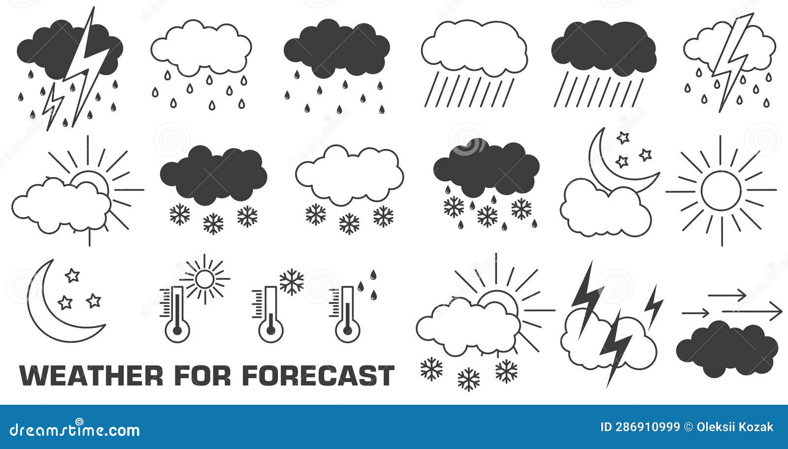 Linear Icon Set of Weather Conditions. Minimal Weather Conditions ...