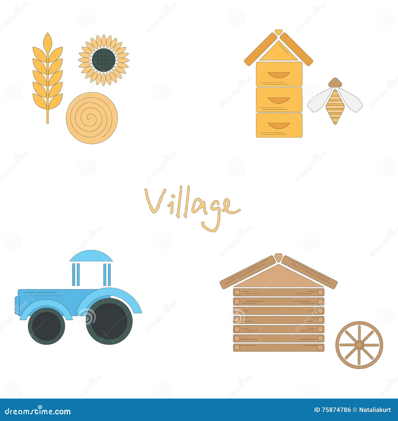 Linear Icon Summer in the Village. Stock Vector - Illustration of ...