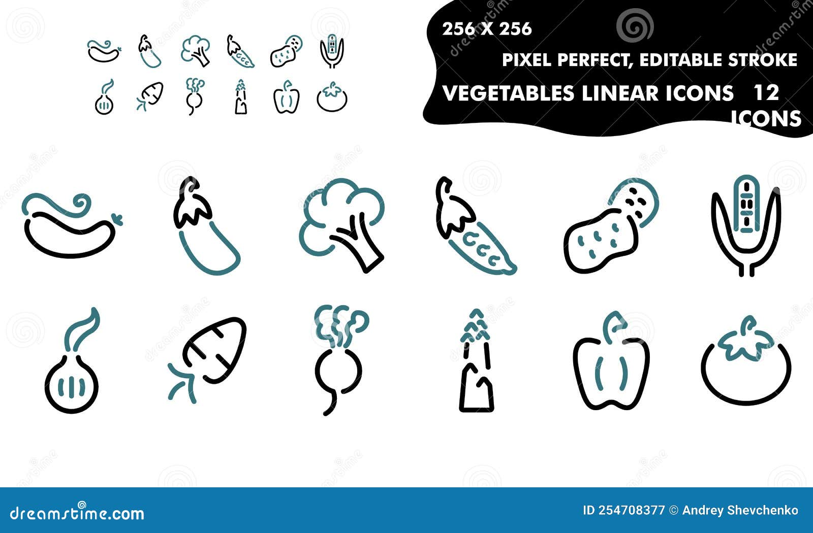 Linear Icons of Vegetables from Two Colors Lines Stock Vector ...