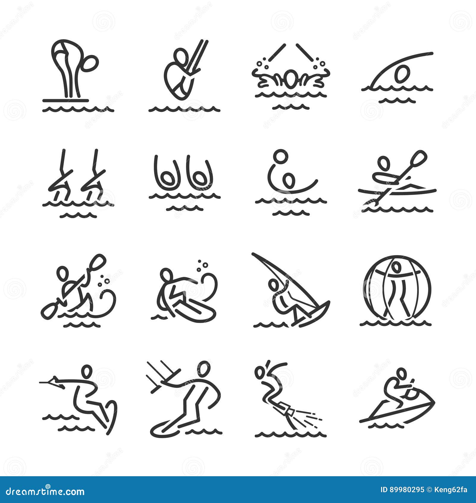 Linear icons, water sports stock vector. Illustration of ball - 89980295