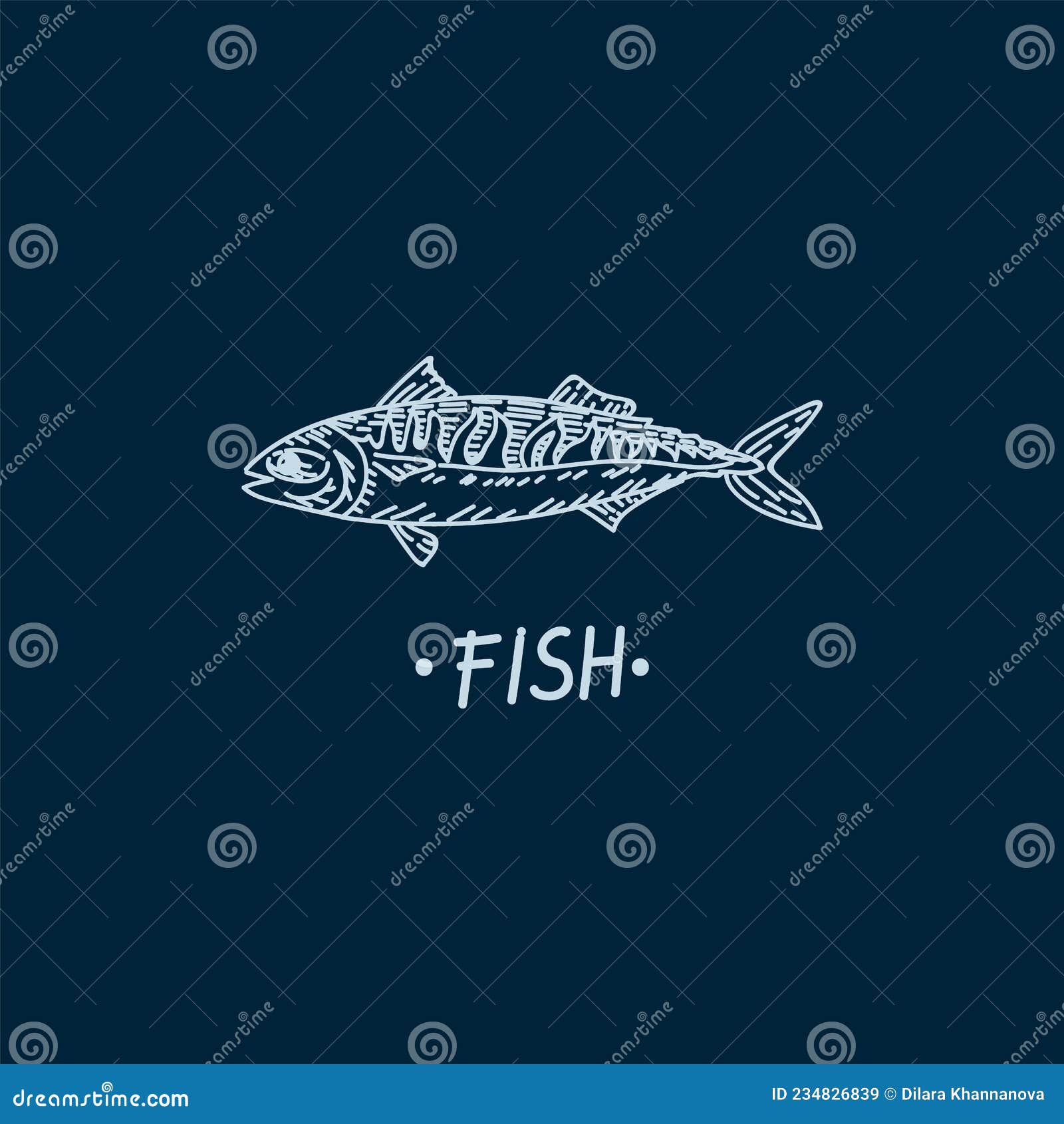 Linear Illustration of a Fish. Beautiful Marine Logo with an Animal ...