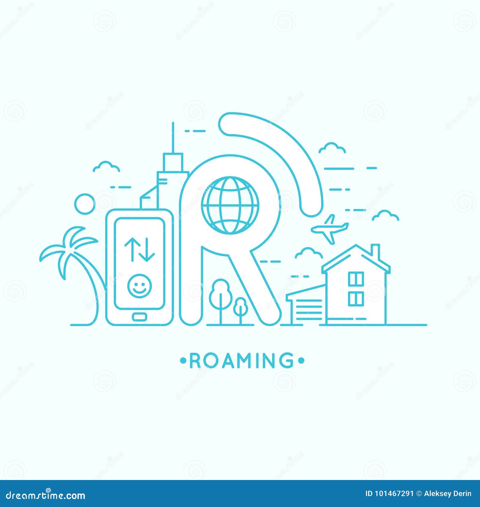 Linear Illustration of International Roaming on the Mobile Phone. Stock ...