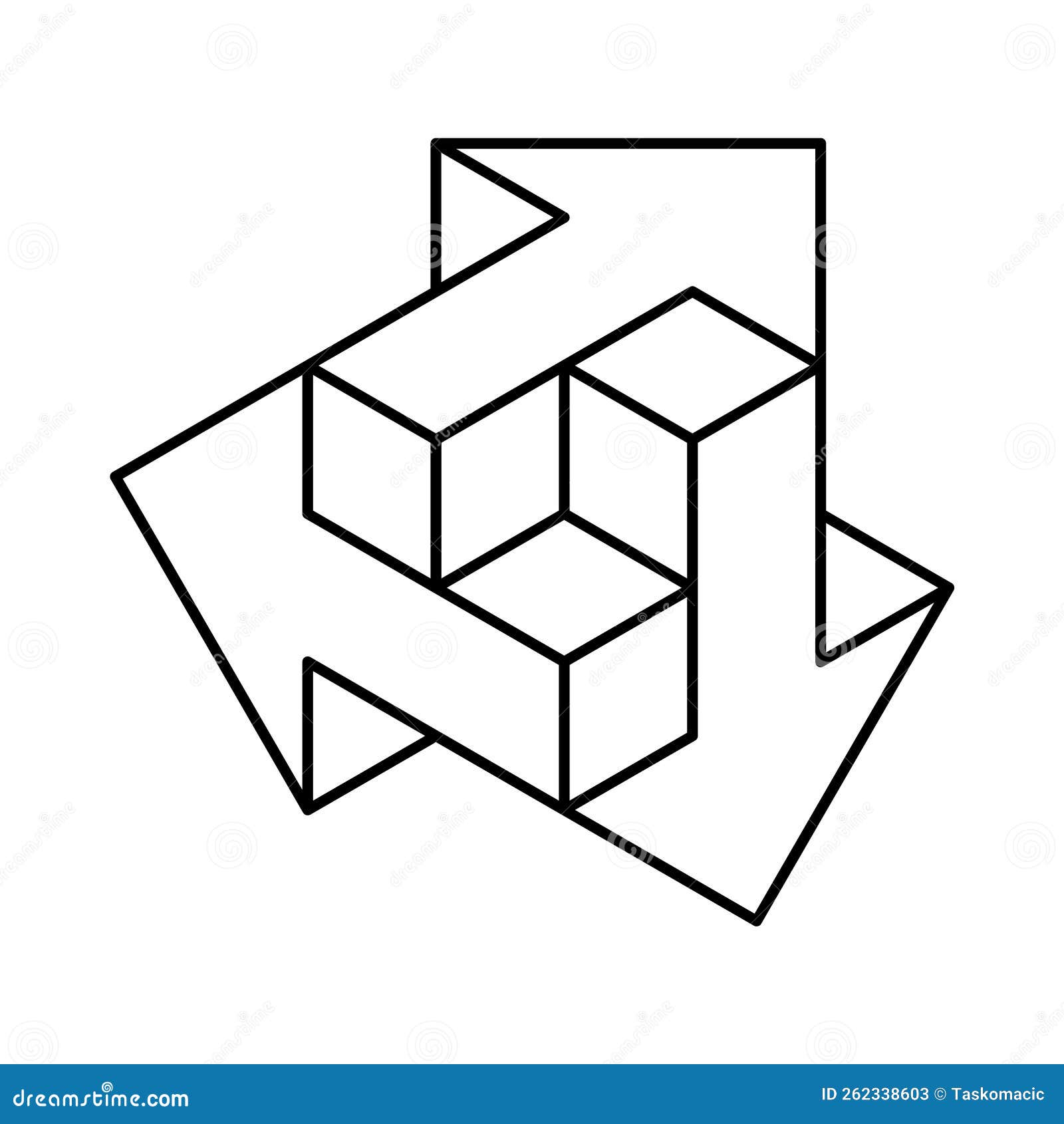 Linear Impossible 3D Rectangles Symbol. Three Bricks Make An Penrose ...