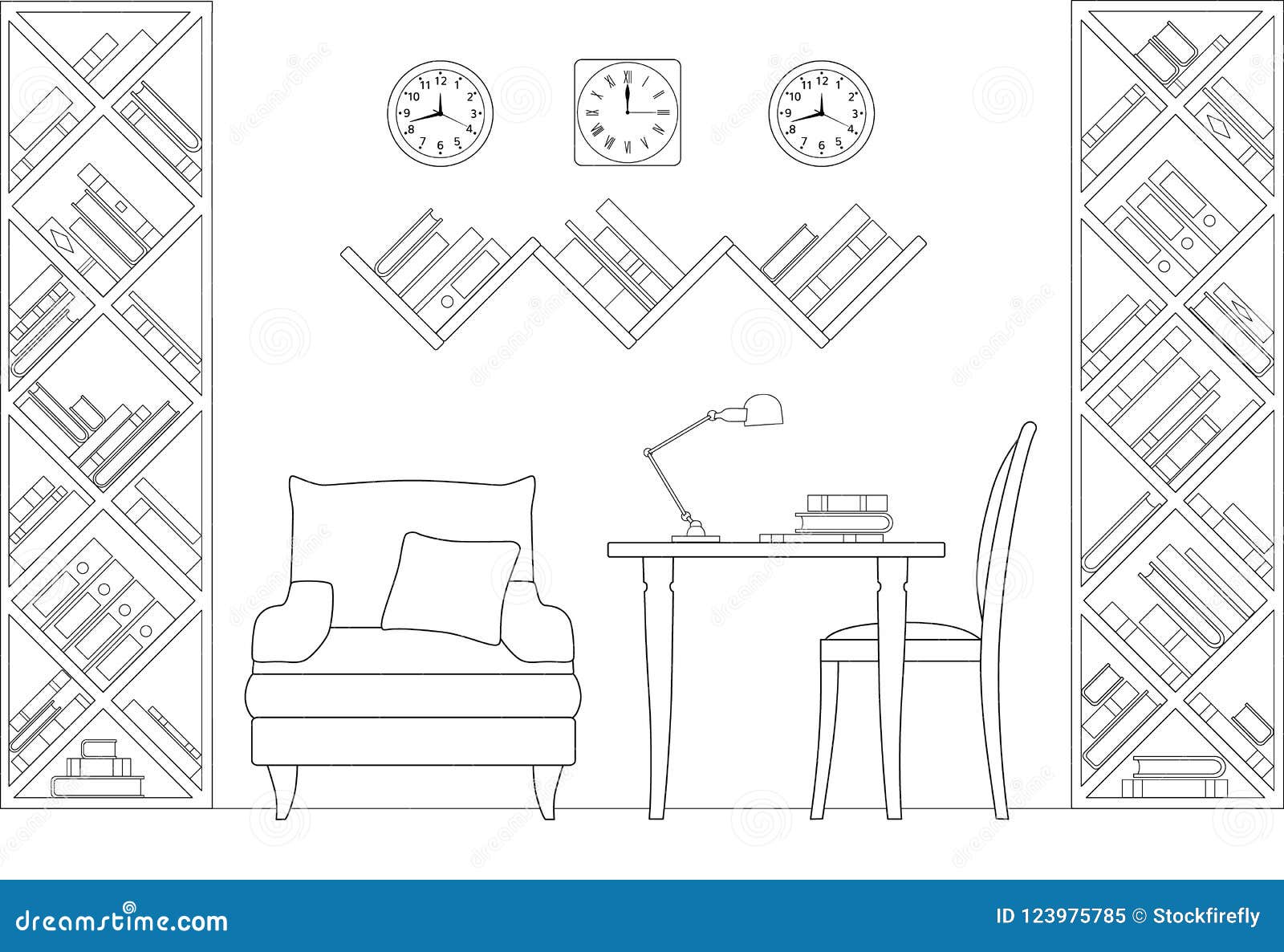 Outline Interior Room Learning in Flat Style. Vector. Library. Stock ...