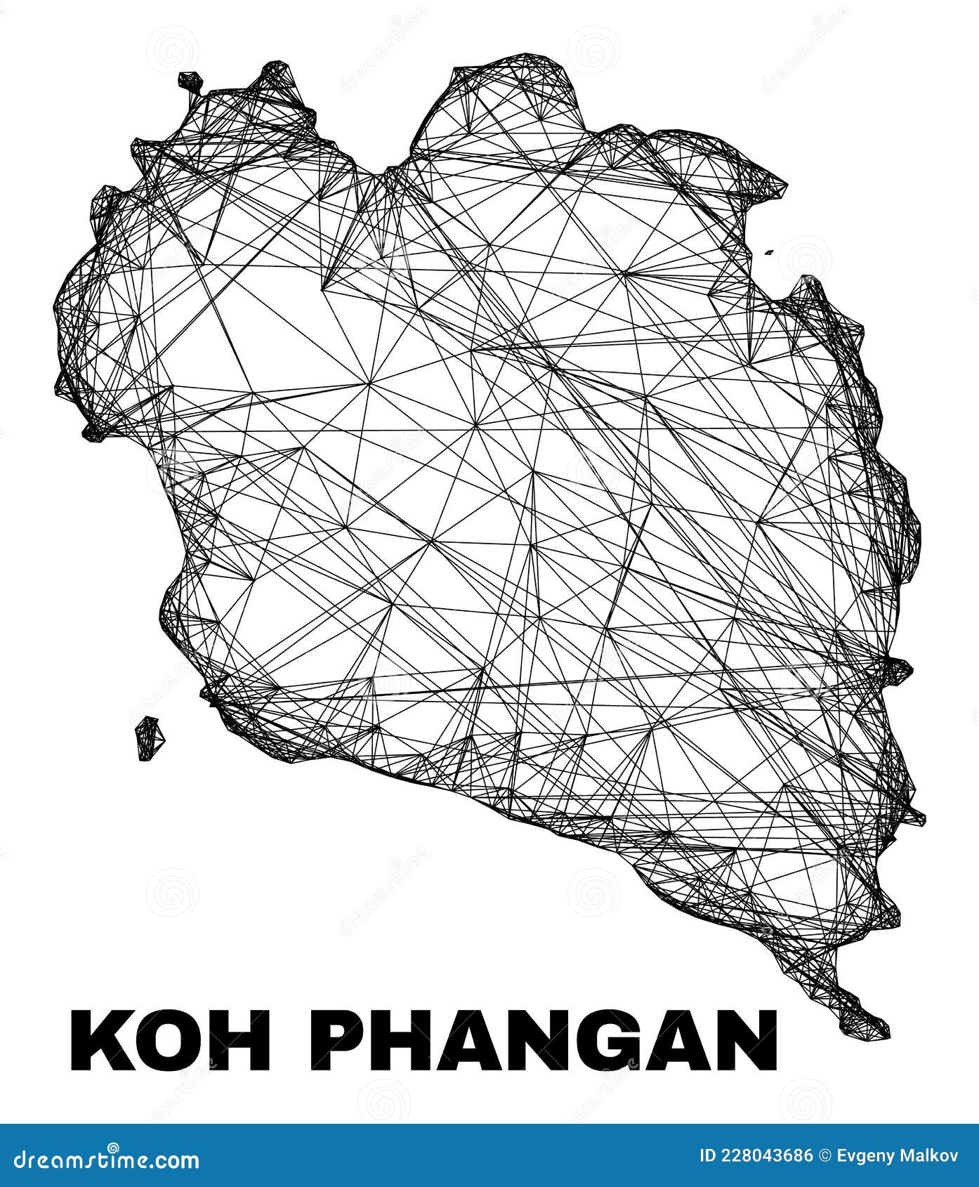 Linear Irregular Mesh Koh Phangan Map Stock Vector - Illustration of ...