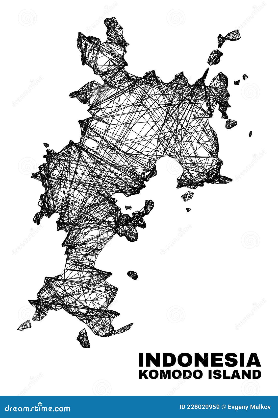 Linear Irregular Mesh Komodo Island Map Stock Vector Illustration Of Island Region 228029959