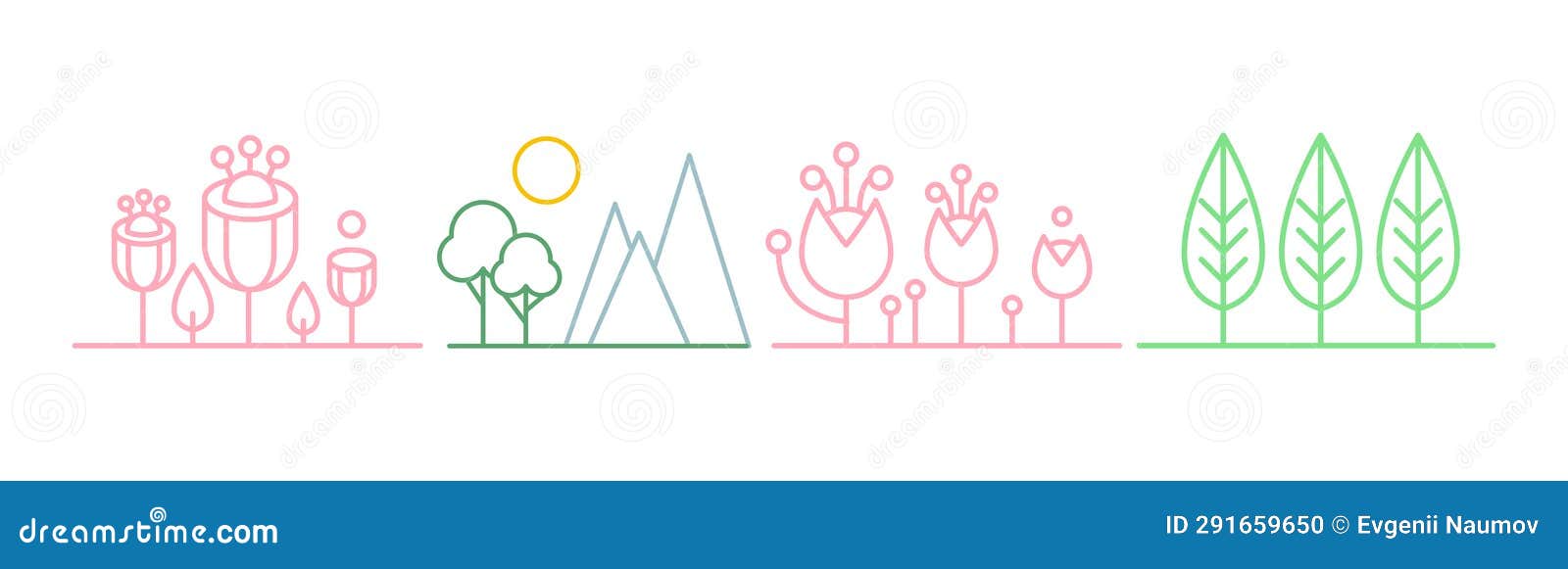 Linear Landscape Element and Environment Icon Vector Set Stock ...