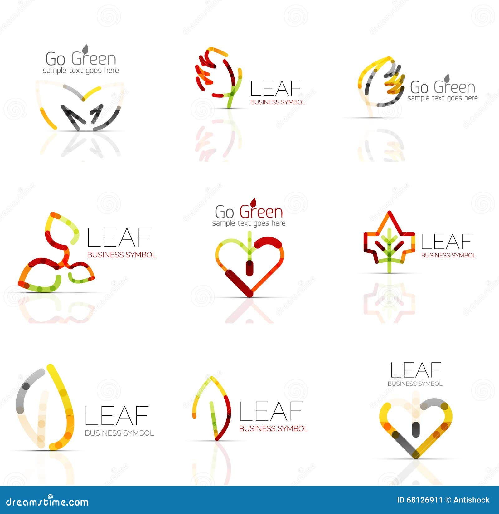 Linear Leaf Abstract Logo Set, Connected Multicolored Segments Stock ...