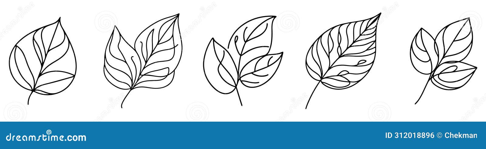 Linear Leaves. Set of Leaf Icons Stock Vector - Illustration of icon ...