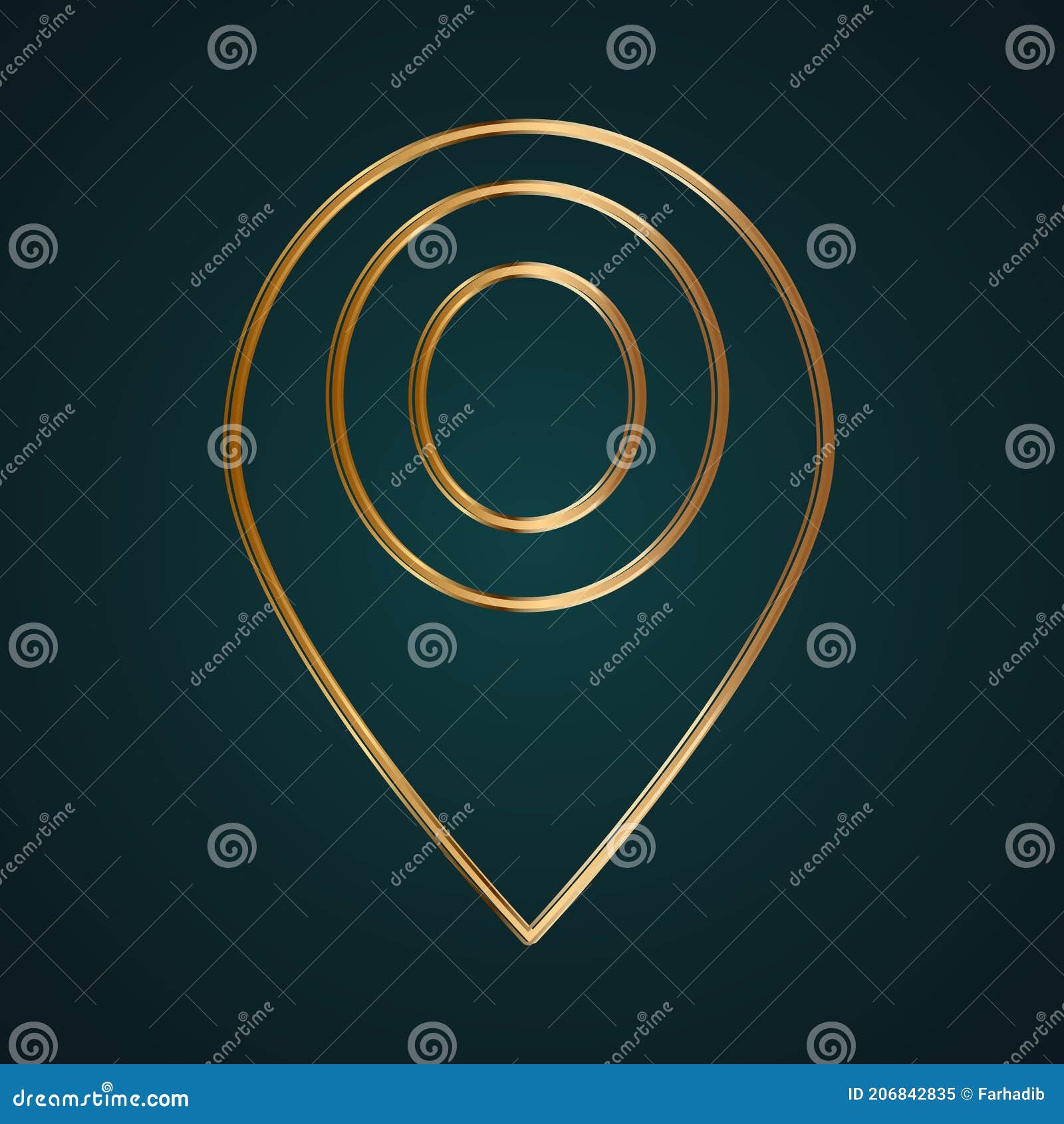 Linear Location Pin Pointer Icon Vector Logo. Gold Metal with Dark ...