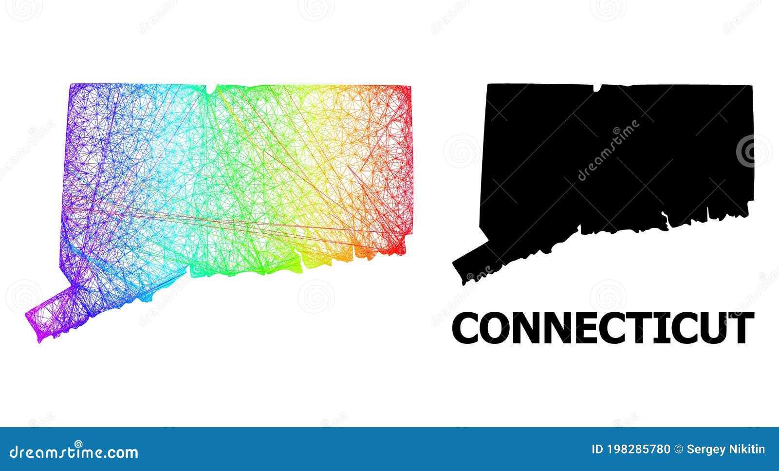 Connecticut CT State Map USA With Capital City Star At Hartford. Black ...