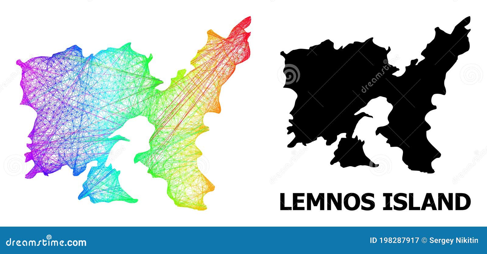 Linear Map of Lemnos Island with Rainbow Colored Gradient Stock Vector ...
