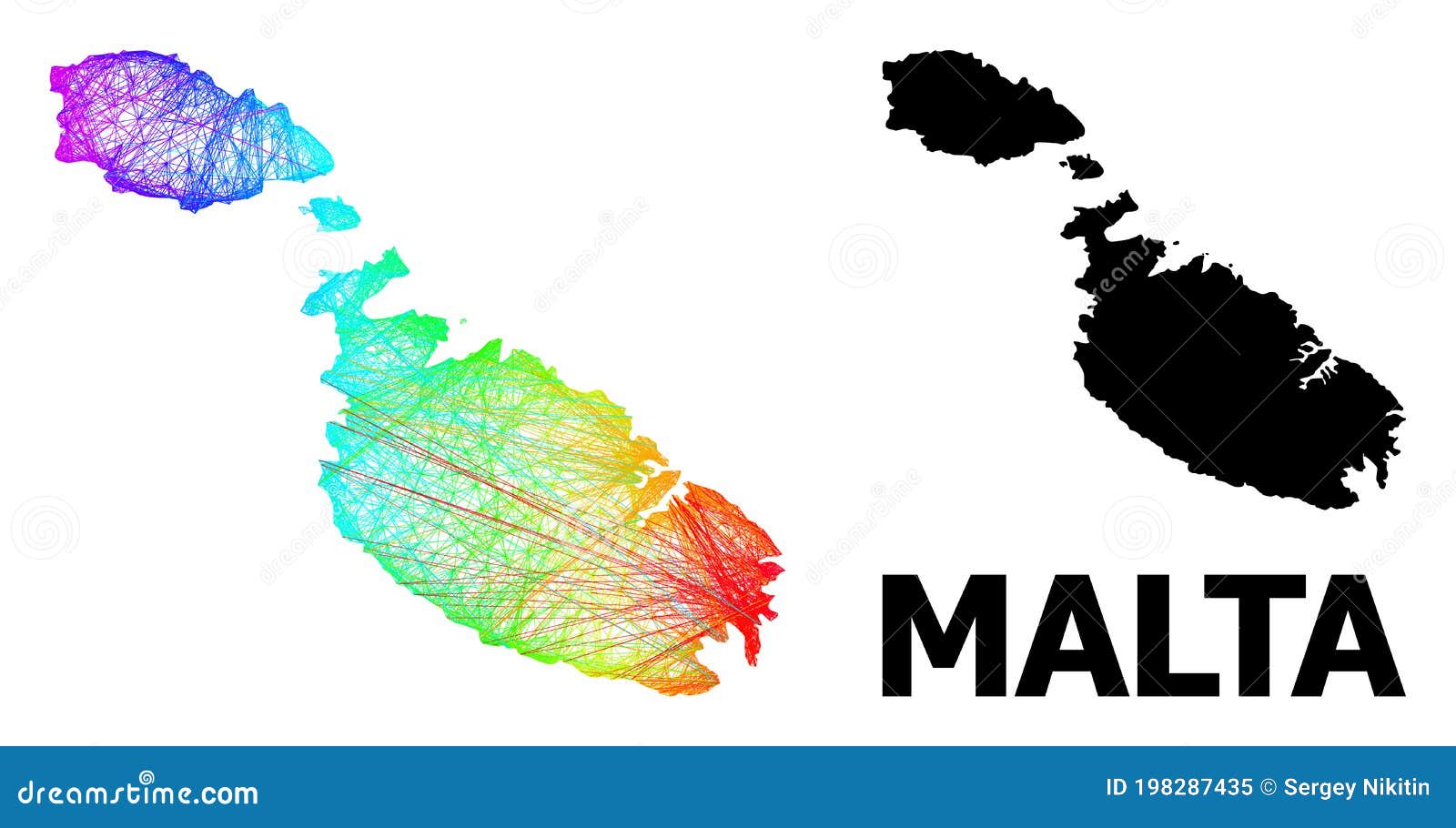 Linear Map of Malta with Rainbow Colored Gradient Stock Vector ...