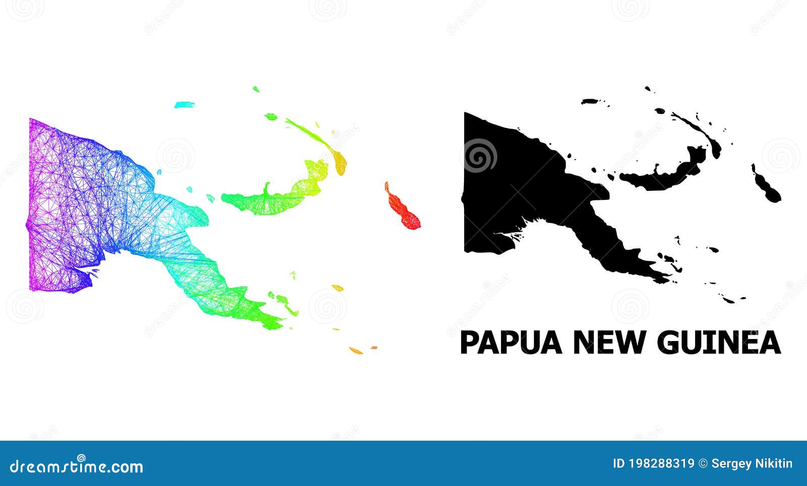 Linear Map of Papua New Guinea with Rainbow Colored Gradient Stock ...