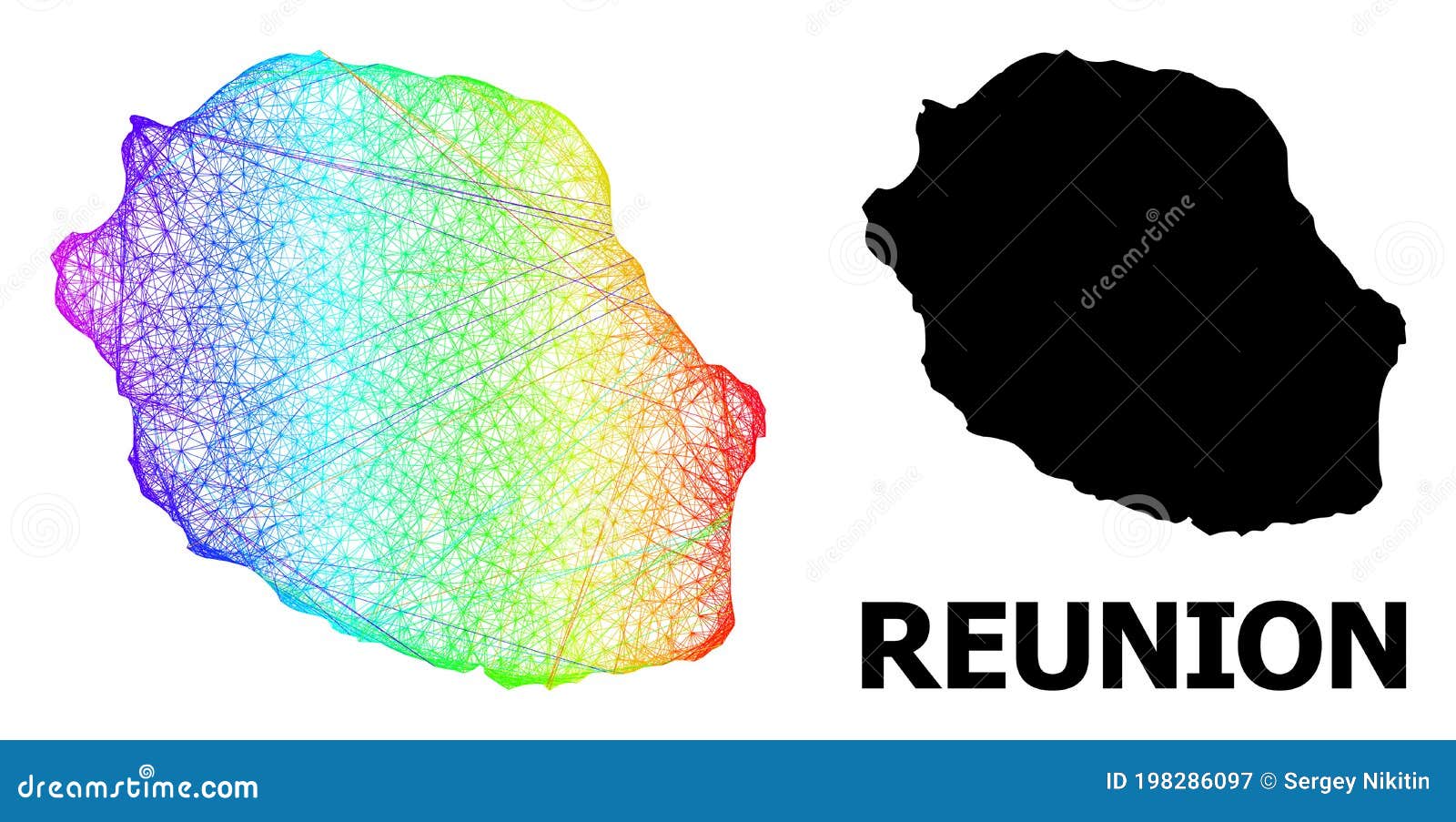 Linear Map of Reunion Island with Rainbow Colored Gradient Stock Vector ...