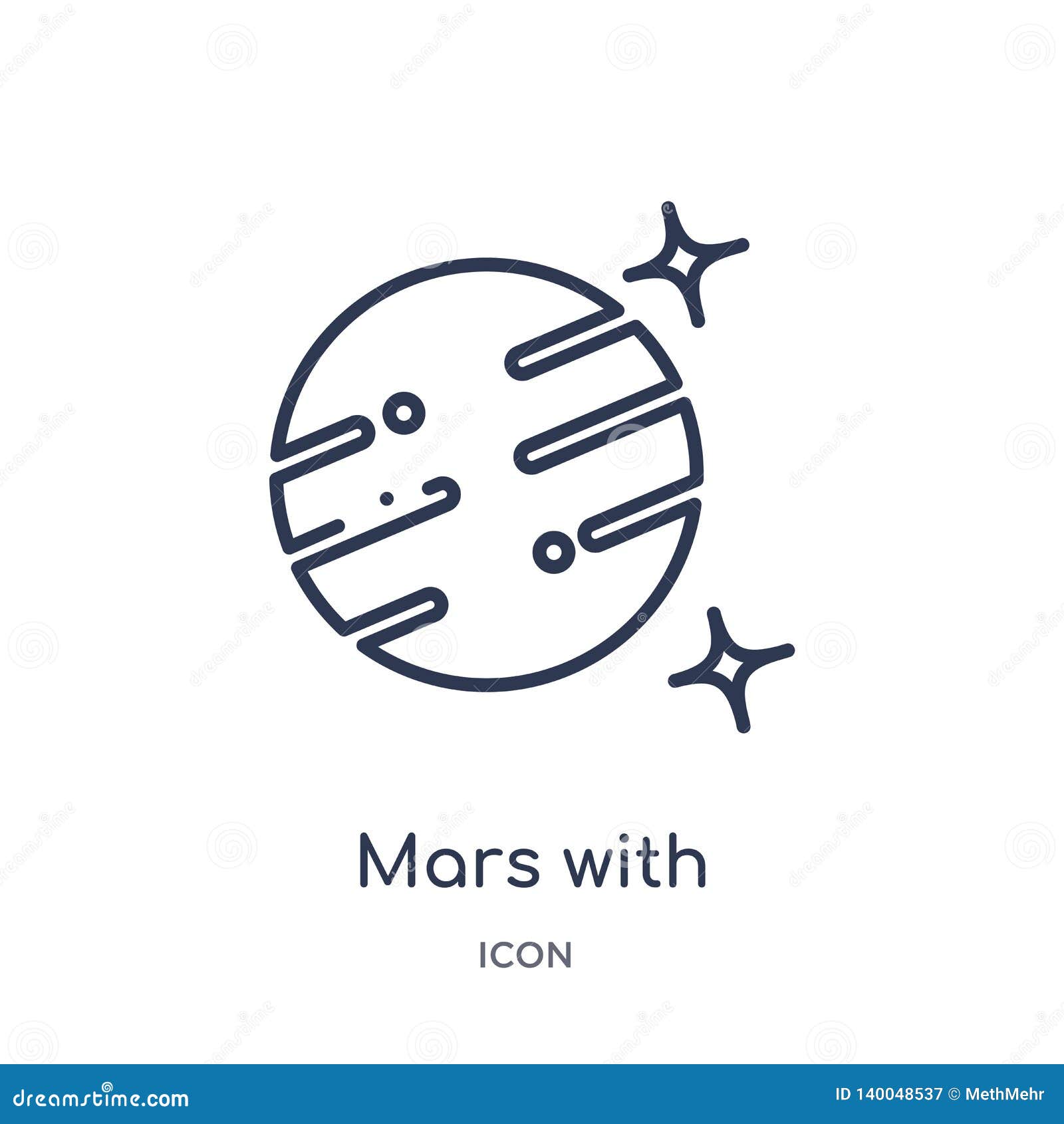 Linear Mars with Satellite Icon from Astronomy Outline Collection. Thin ...