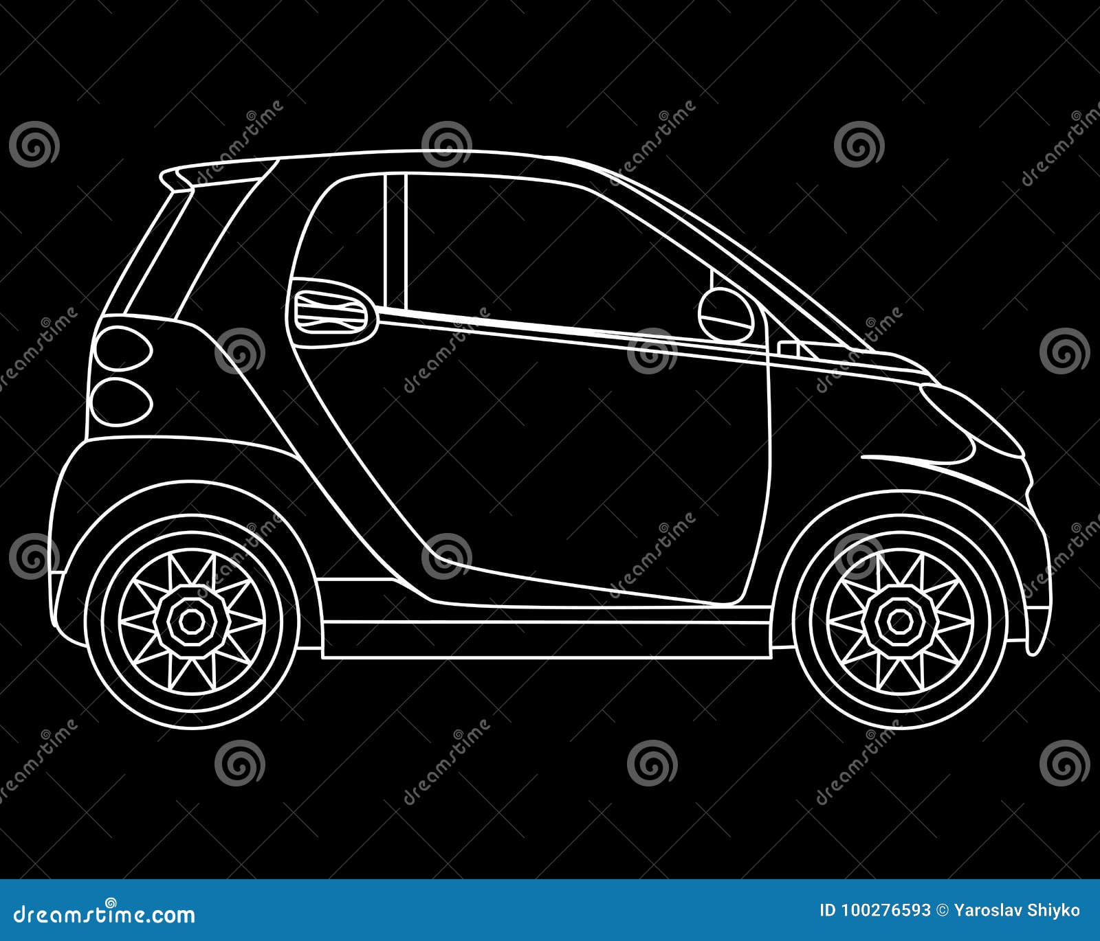 Linear Mini Car Vector . Isolated Minicar on Dark Background Stock ...