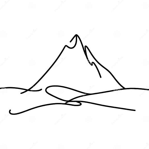 Linear Mountains, Isolated on White Background. Black Hand Drawn ...