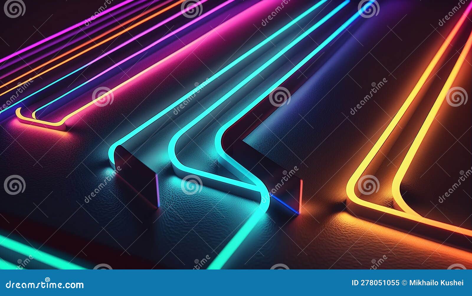 Linear Neon Lighting on Leather Black Surface Stock Illustration ...