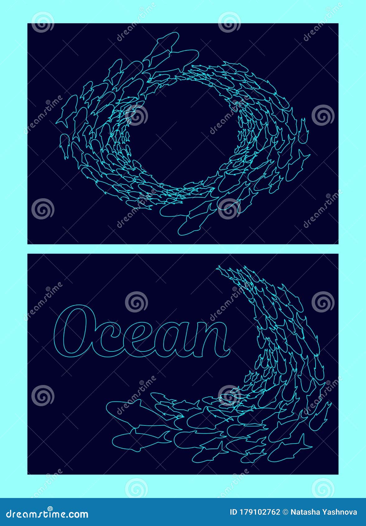 Linear Ocean Fish Illustrations Set Stock Vector - Illustration of ...
