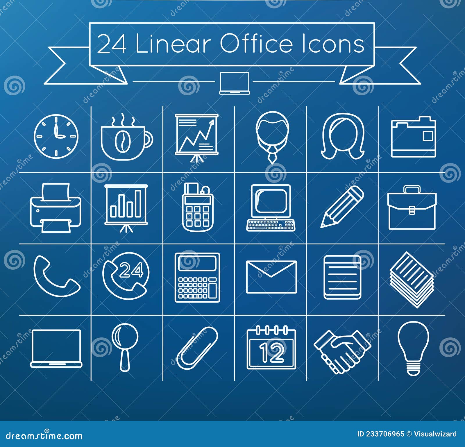 24 Linear Office Vector Icon Set Stock Vector - Illustration of design ...
